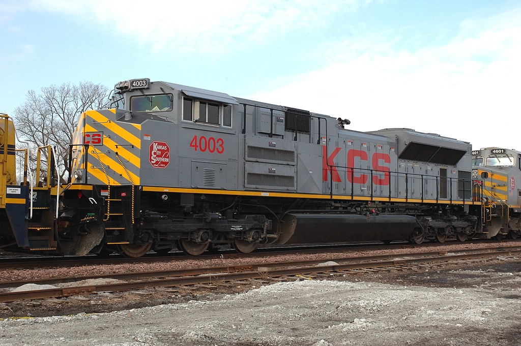 KCS 4003, EMD SD70ACe, is awaiting a grain train load at the BNSF Yard